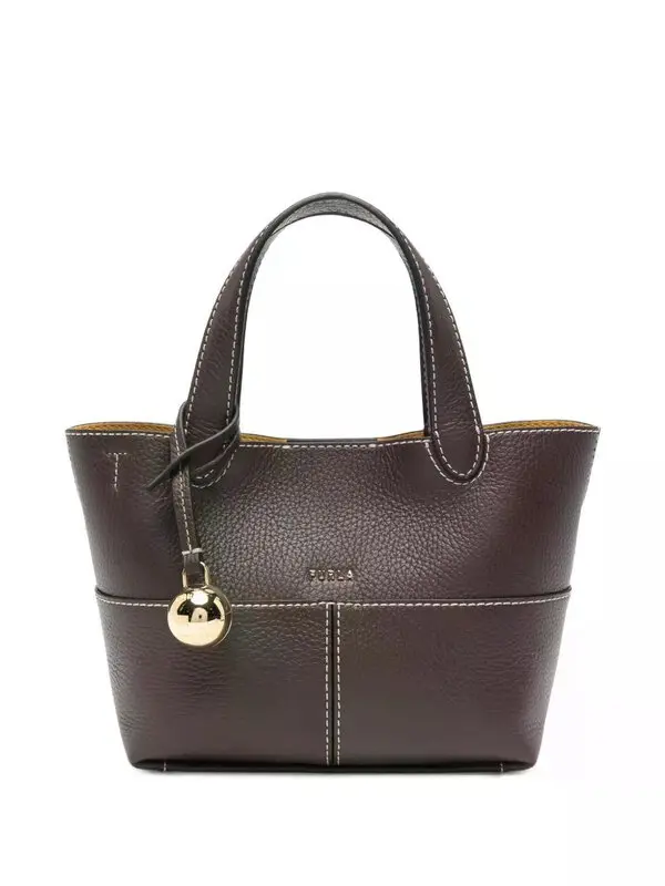 Furla Contrast-stitch Pebbled-leather Mini Tote Bag - Brown
