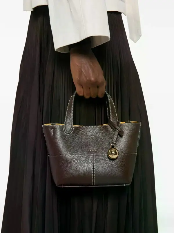 Furla Contrast-stitch Pebbled-leather Mini Tote Bag - Brown