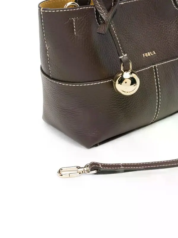 Furla Contrast-stitch Pebbled-leather Mini Tote Bag - Brown