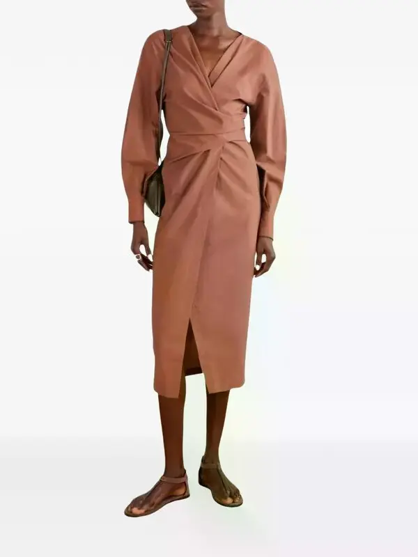Brunello Cucinelli Wrap-style Long-sleeve Midi Dress