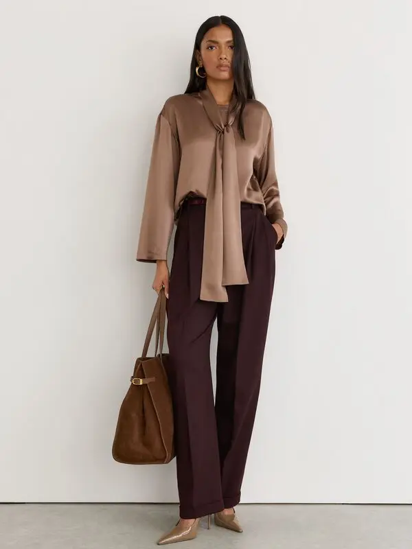 REISS Millie Silk Tie-neck Long-sleeve Blouse