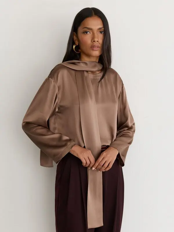 REISS Millie Silk Tie-neck Long-sleeve Blouse