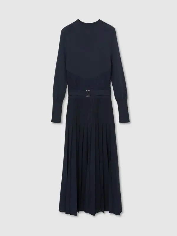 REISS Lydia Belted Pleated Knit Midi Dress