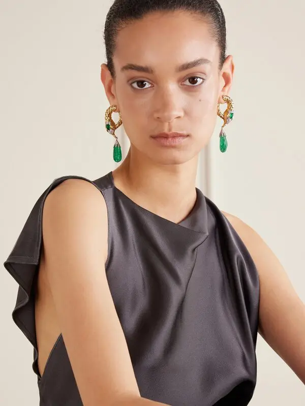 David Webb Snake 18-karat And Platinum Diamond, Diamond And Emerald Earrings