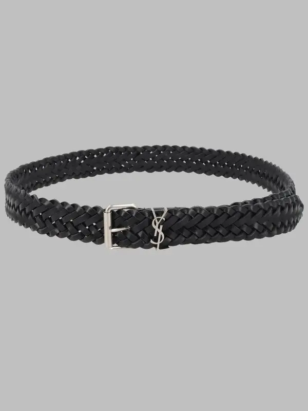 Saint Laurent Cintura Cassandre In Pelle Intrecciata