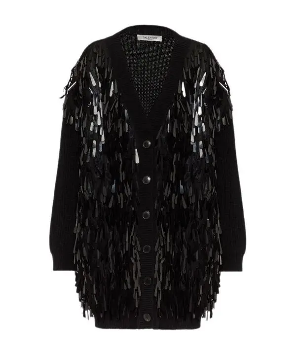 Valentino Garavani Teardrop Sequined Button-up Cardigan - Black