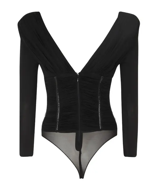 Elisabetta Franchi Ruched Zip Bodysuit - Black