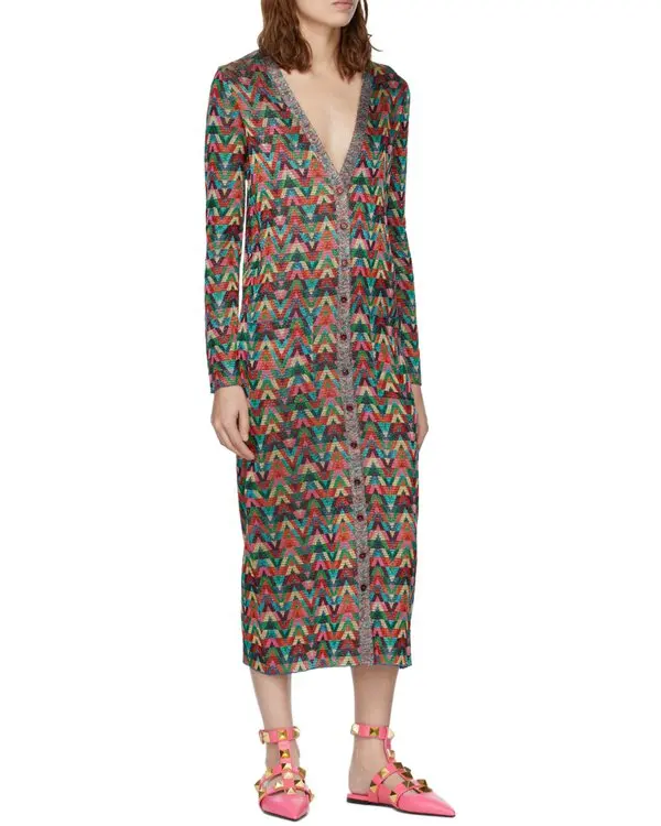 Valentino Garavani Jacquard Optical-pattern Lurex Long Cardigan