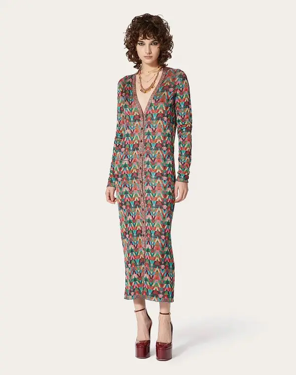 Valentino Garavani Jacquard Optical-pattern Lurex Long Cardigan