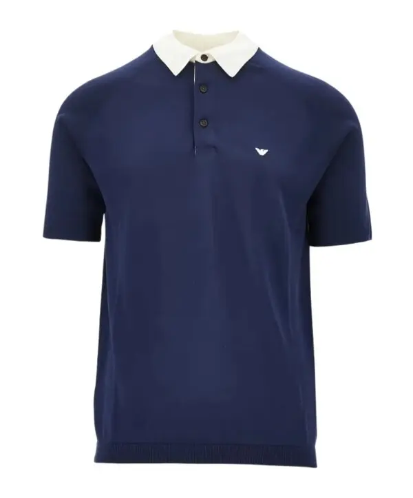 Emporio Armani Logo Embroidered Short-sleeved Polo Shirt - Blue