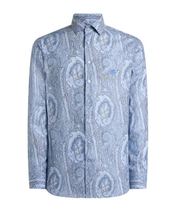 Etro Shirt In Cotton Satin With Floral Paisley Motif - Blue