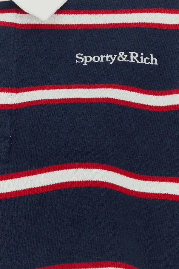 SPORTY  RICH Sporty Rich Serif Logo Striped Rugby Polo