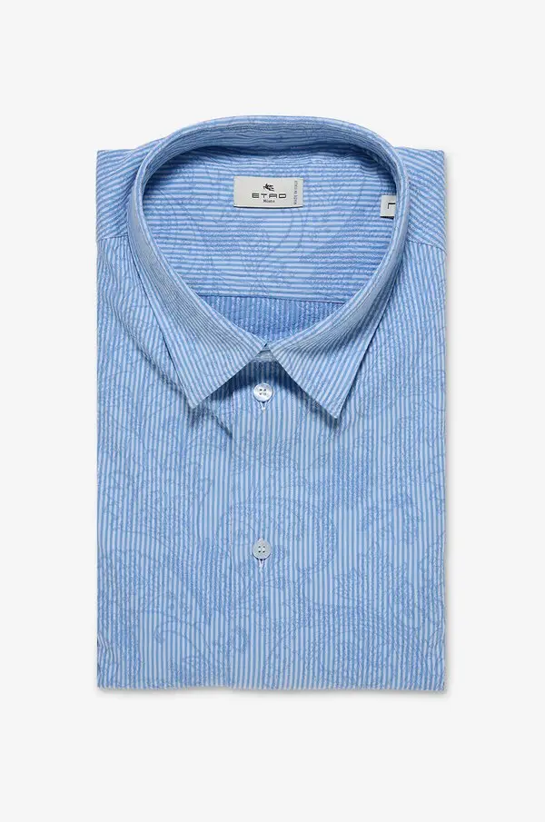 Etro Striped Short-sleeve Shirt With A Straight Collar