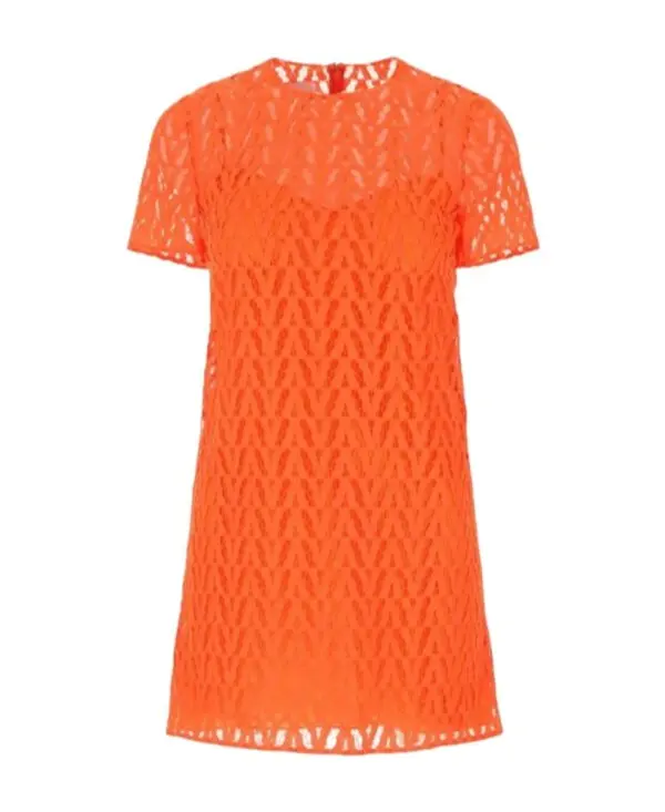 Valentino Garavani Logo Patterned Layered Mini Dress - Orange