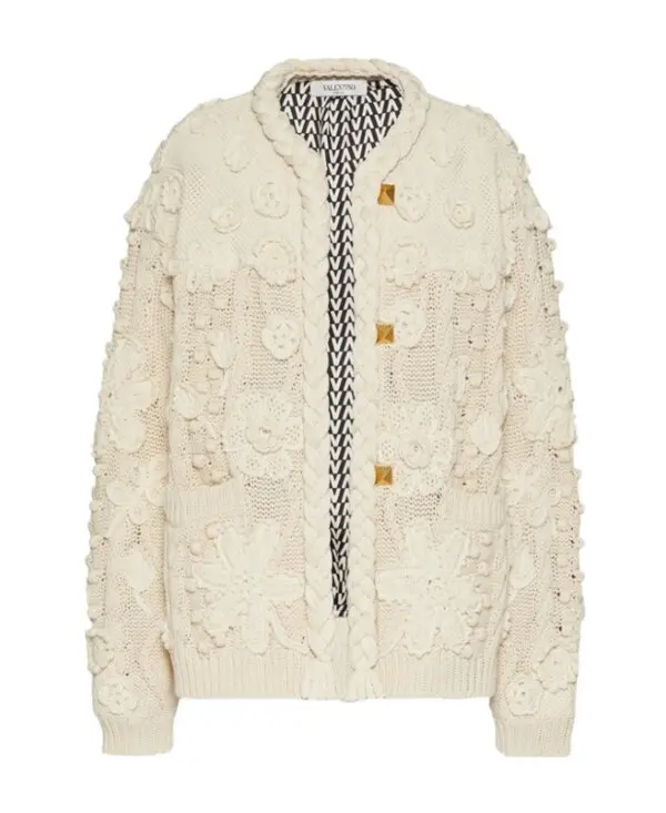 Valentino Garavani Flower Embroidered Cardigan