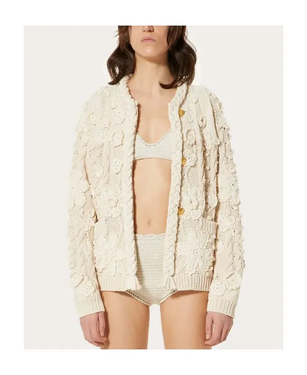 Valentino Garavani Flower Embroidered Cardigan