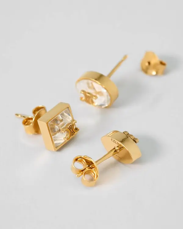 Celine Triomphe Glint Studs In Strass And Brass With Finish