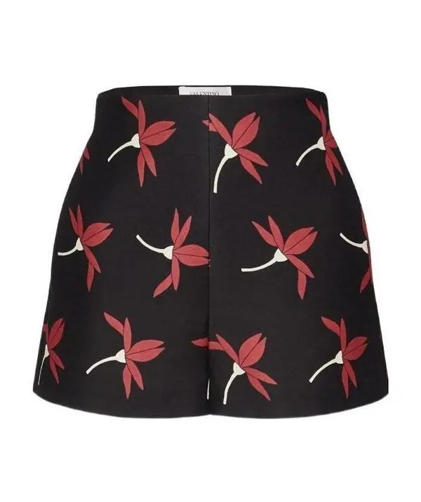 Valentino Garavani Floral-print Shorts - Black