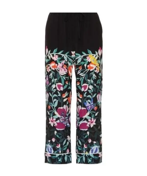 Valentino Garavani Nature-print Drawstring Silk Trousers