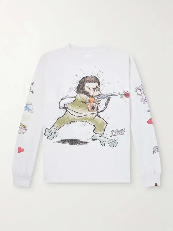 SAINT MXXXXXX Bape® Running Printed Distressed Cotton-jersey T-shirt