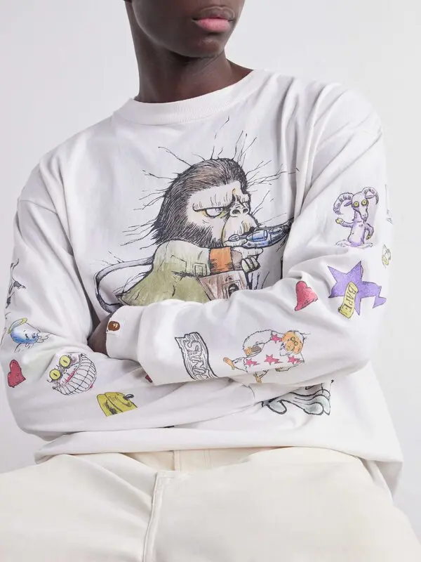 SAINT MXXXXXX Bape® Running Printed Distressed Cotton-jersey T-shirt