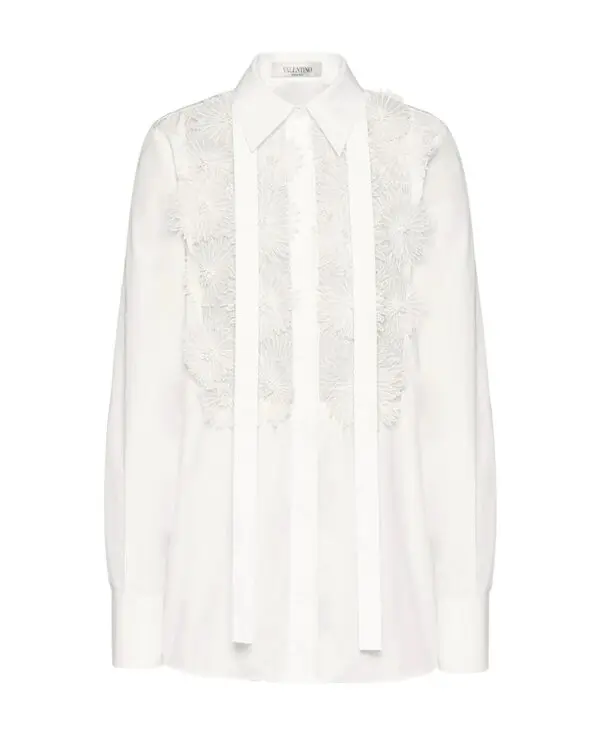 Valentino Garavani Embroidered Front-tie Shirt - White