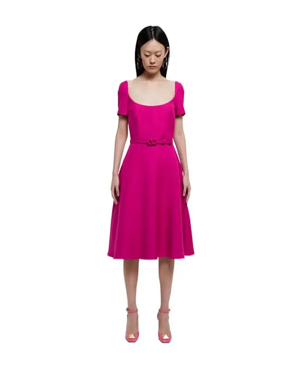 Valentino Garavani Logo-plaque Belted Dress - Pink