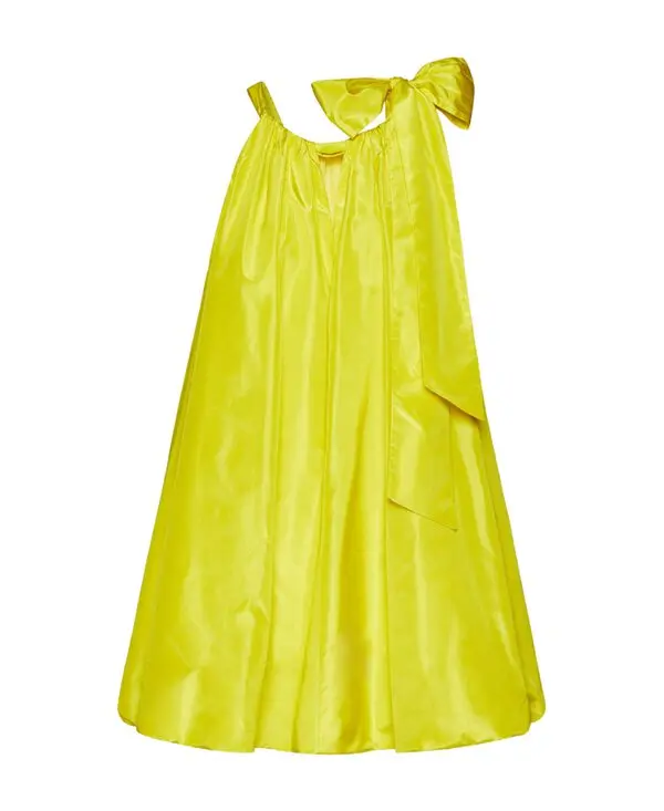 Valentino Garavani Gathered-neck Silk Shift Dress - Yellow