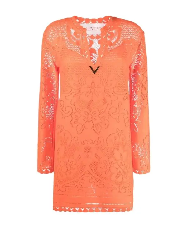 Valentino Garavani Crocheted Lace Minidress - Orange