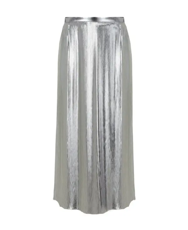 Valentino Garavani Metallic Plissé Midi Skirt - Gray