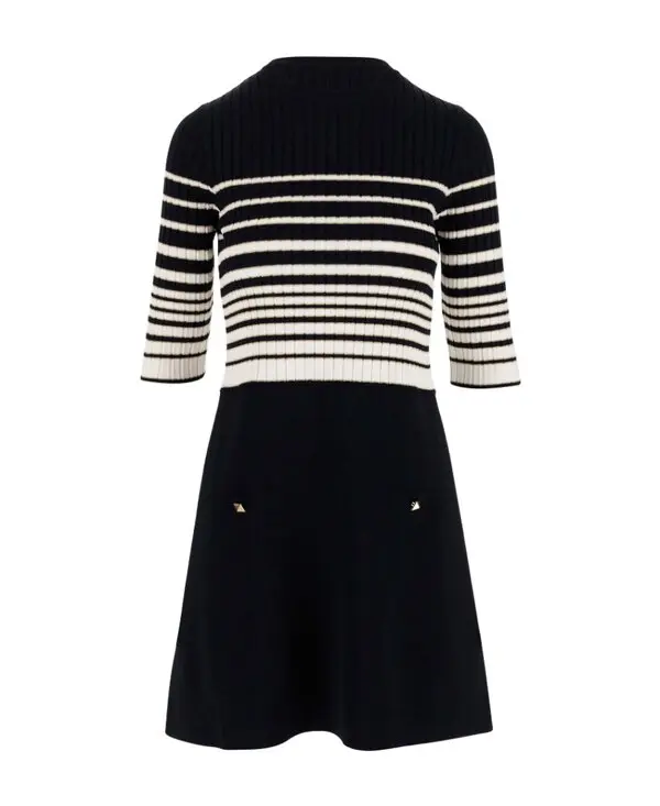 Valentino Garavani Striped Crewneck Dress - Black