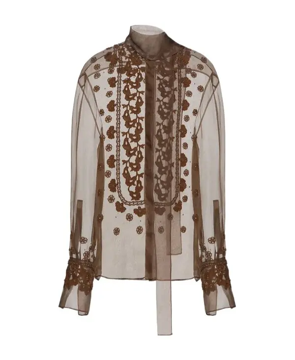 Valentino Garavani Embroidered Organza Shirt - Nude