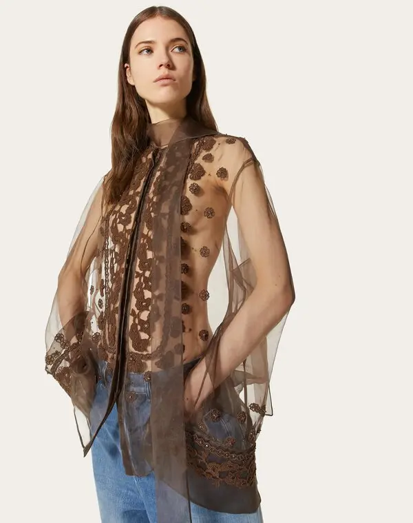 Valentino Garavani Embroidered Organza Shirt