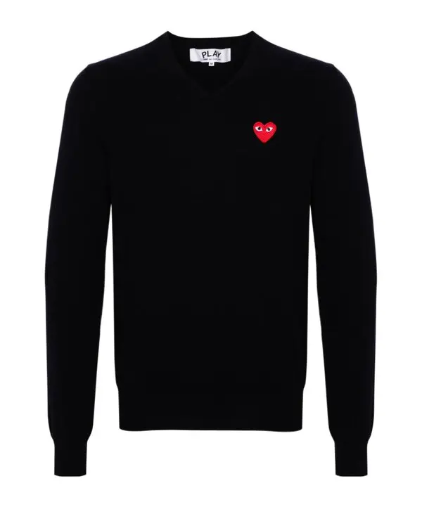 Play Comme Des Garcon V-neck Knit Sweater - Navy