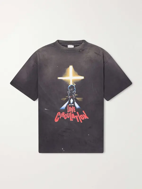 SAINT MXXXXXX Love Circulation Printed Distressed Cotton-jersey T-shirt