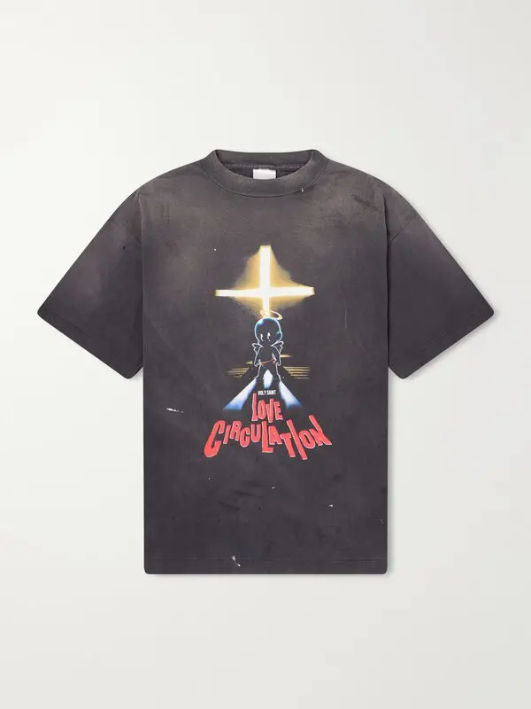 SAINT MXXXXXX Love Circulation Printed Distressed Cotton-jersey T-shirt