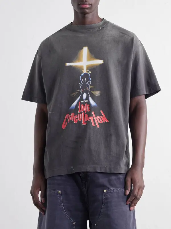 SAINT MXXXXXX Love Circulation Printed Distressed Cotton-jersey T-shirt