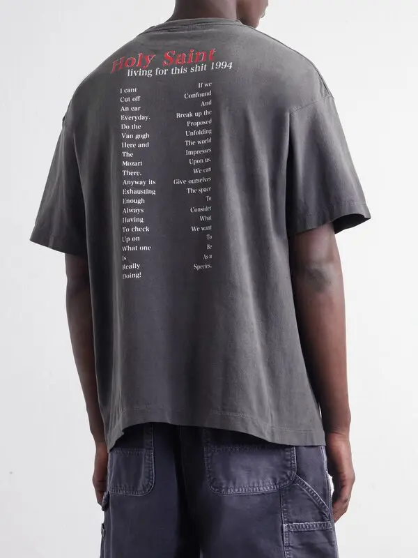 SAINT MXXXXXX Love Circulation Printed Distressed Cotton-jersey T-shirt