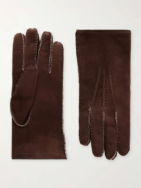Mr P. Shearling-trimmed Suede Gloves