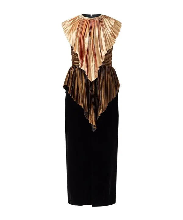 Gucci Colorblock Pleated Sleeveless Midi Gown