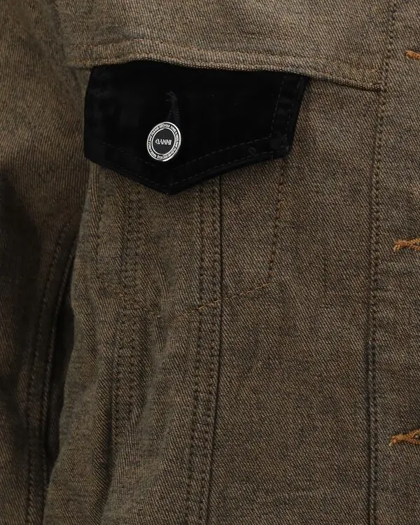 GANNI Velvet-trim Neppy Denim Jacket