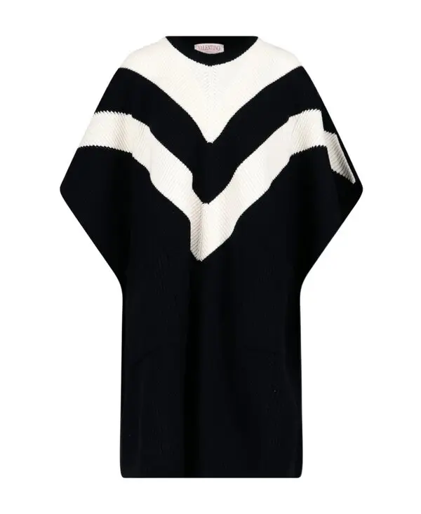 Valentino Garavani Stripe-detailed Knit Cape - Black