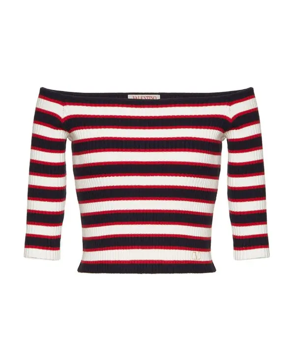 Valentino Garavani Cropped Striped Knitted Top - Black