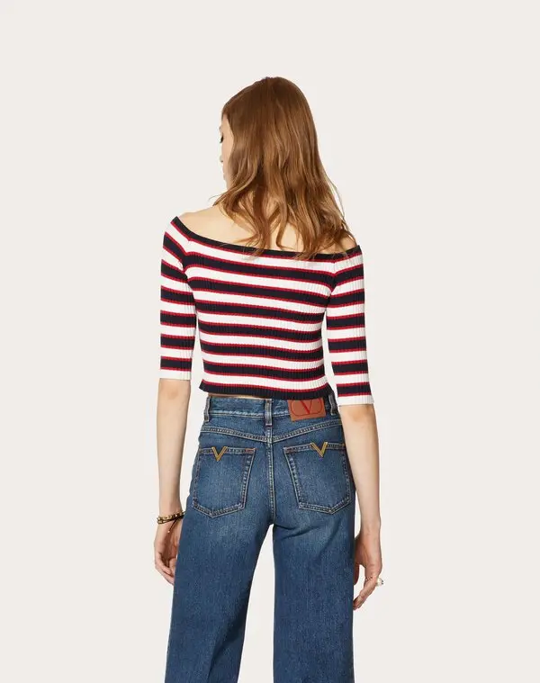 Valentino Garavani Cropped Striped Knitted Top