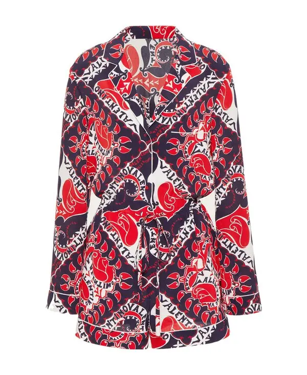 Valentino Garavani Graphic-print Silk Playsuit - Black