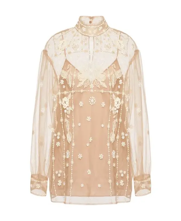 Valentino Garavani Tulle Illusione Embroidered Top