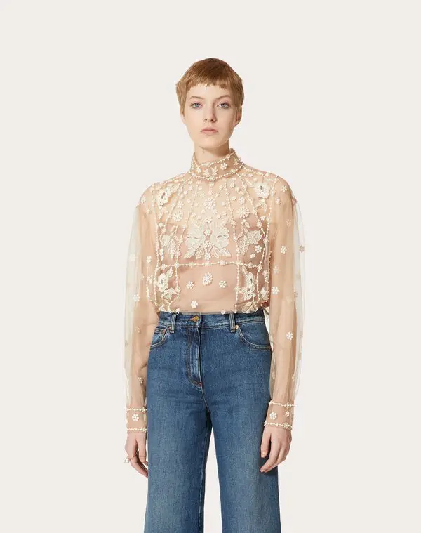 Valentino Garavani Tulle Illusione Embroidered Top