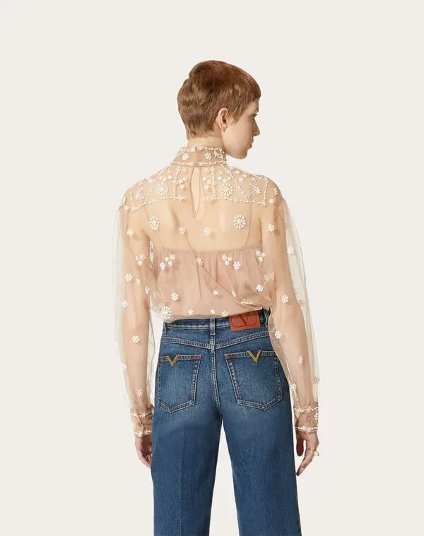 Valentino Garavani Tulle Illusione Embroidered Top