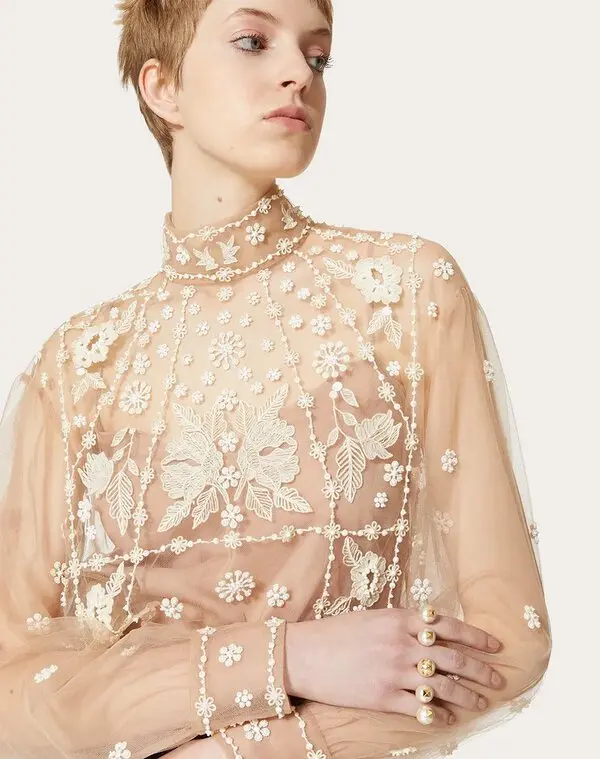 Valentino Garavani Tulle Illusione Embroidered Top