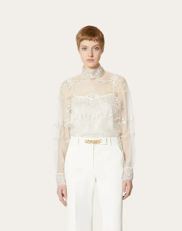 Valentino Garavani Tulle Illusione Embroidered Top